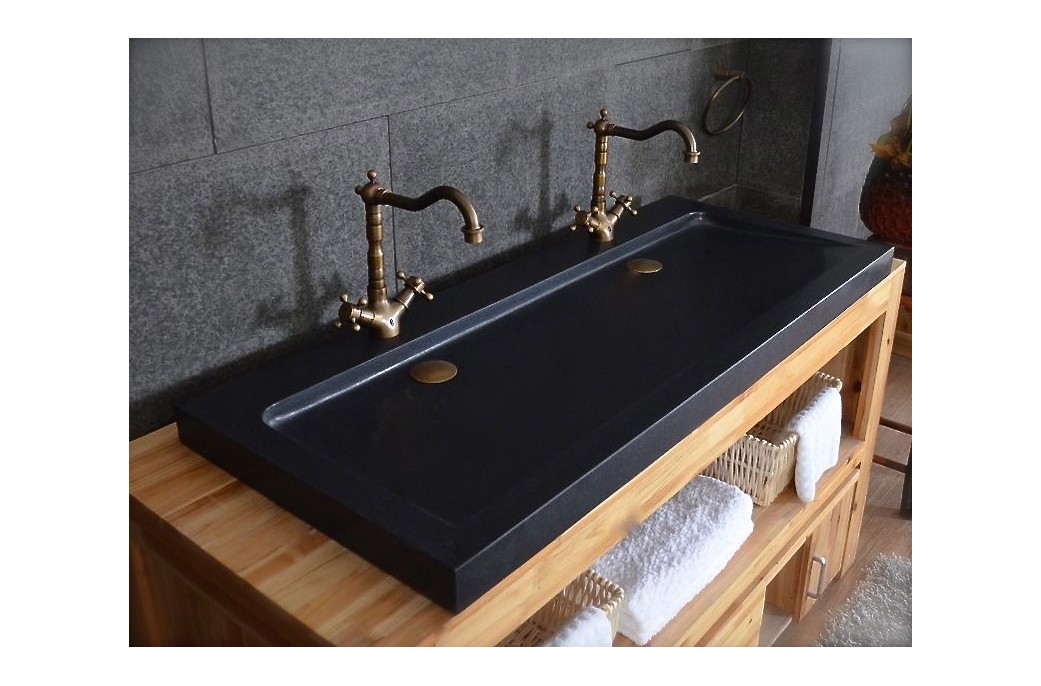 Double Vasques en granit noir YATE SHADOW à poser 120x50 haut de gamme ...